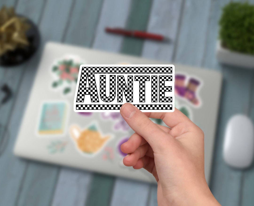Checkered Auntie Sticker, Aunt Kiss Cut Sticker, Racing Auntie, Retro ...