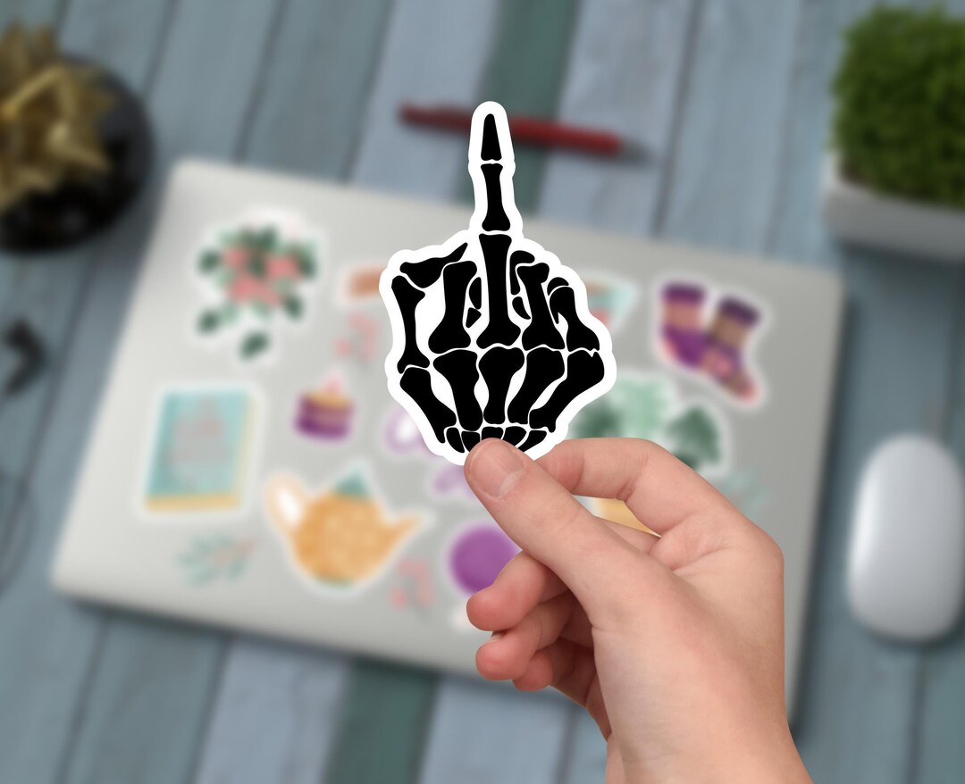Skeleton Middle Finger Sticker, Skeleton Hand Sign, Middle Finger ...