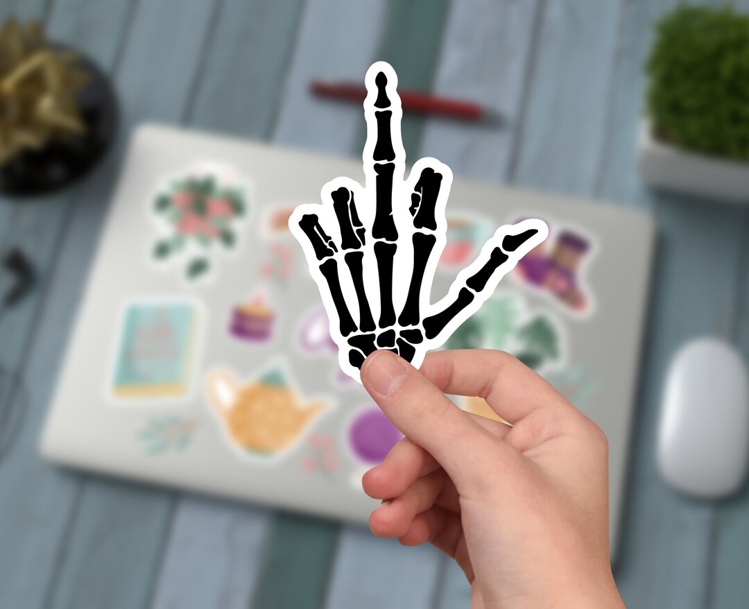 Skeleton Middle Finger Sticker, Skeleton Hand Sign, Middle Finger ...