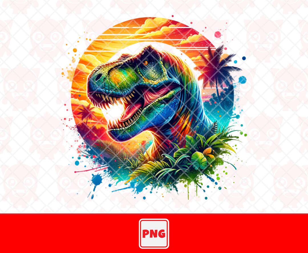 T-rex Dinosaur PNG, Colorful T-rex Sublimation Design, Watercolor ...