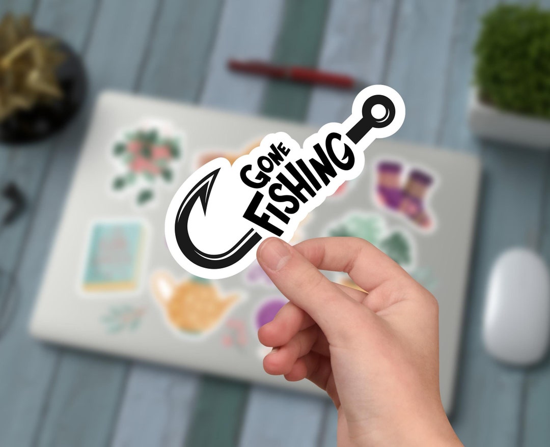Gone Fishing Sticker, Fish Hook Sticker, Funny Fishing Vinyl, Bass Fish ...