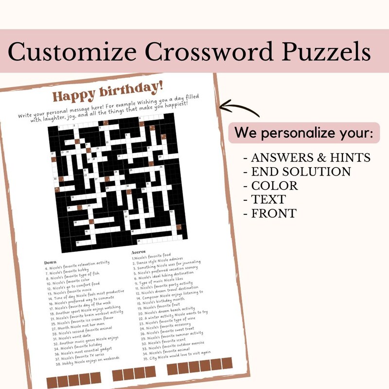 Custom Crossword Puzzle - Etsy