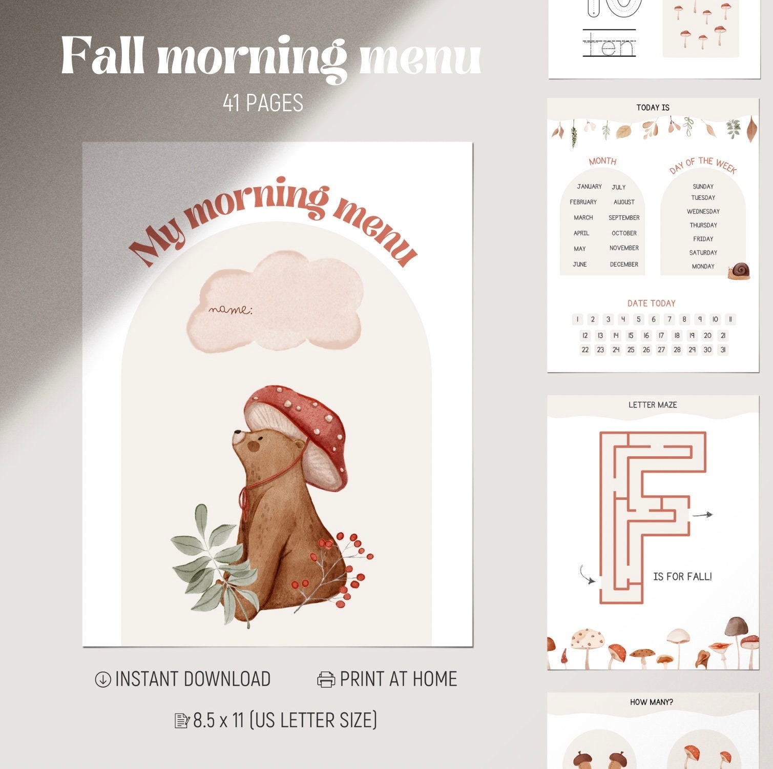 Preschool Morning Menu, Homeschool Fall Morning Menu, Kindergarten ...