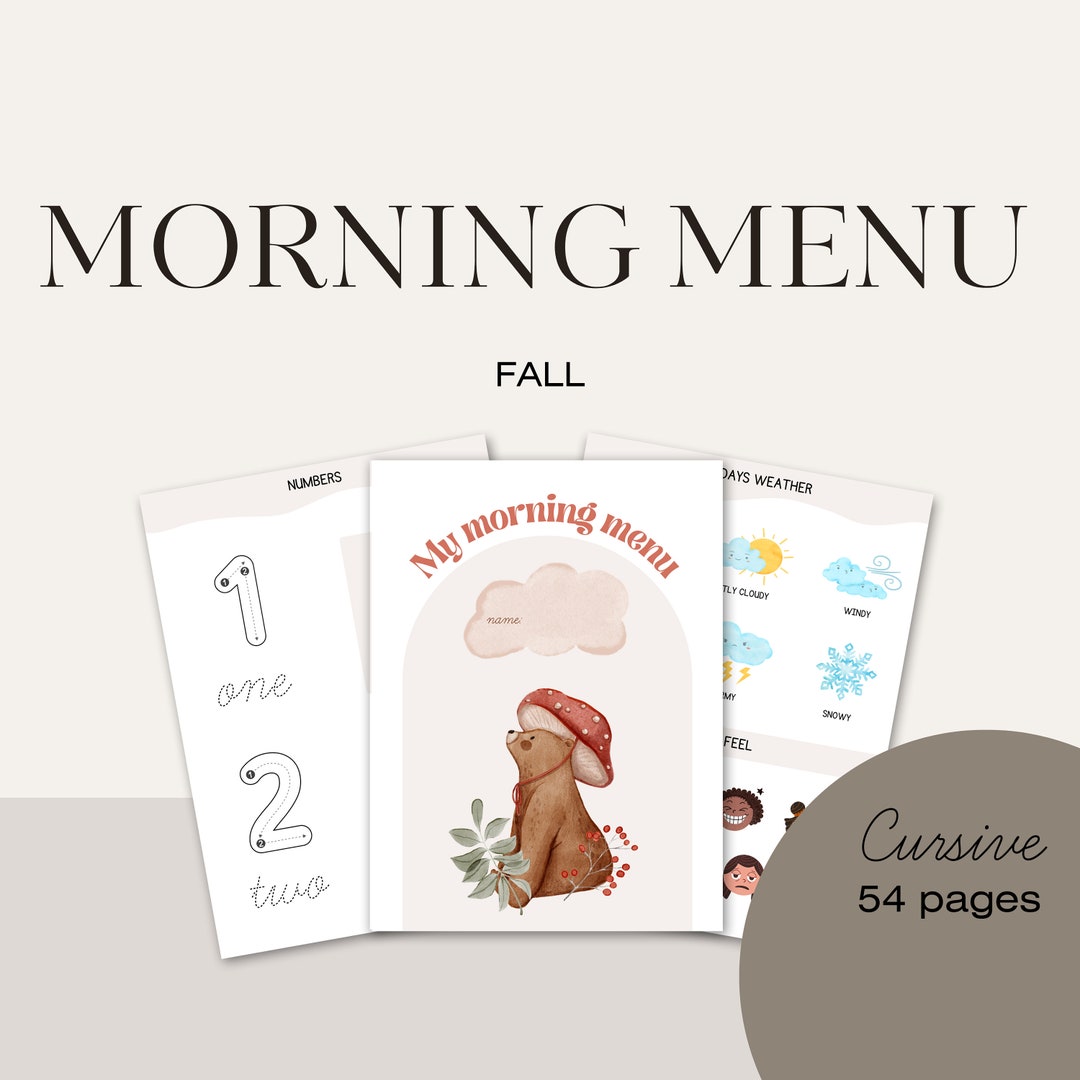 Preschool Morning Menu, Homeschool Fall Morning Menu, Kindergarten ...