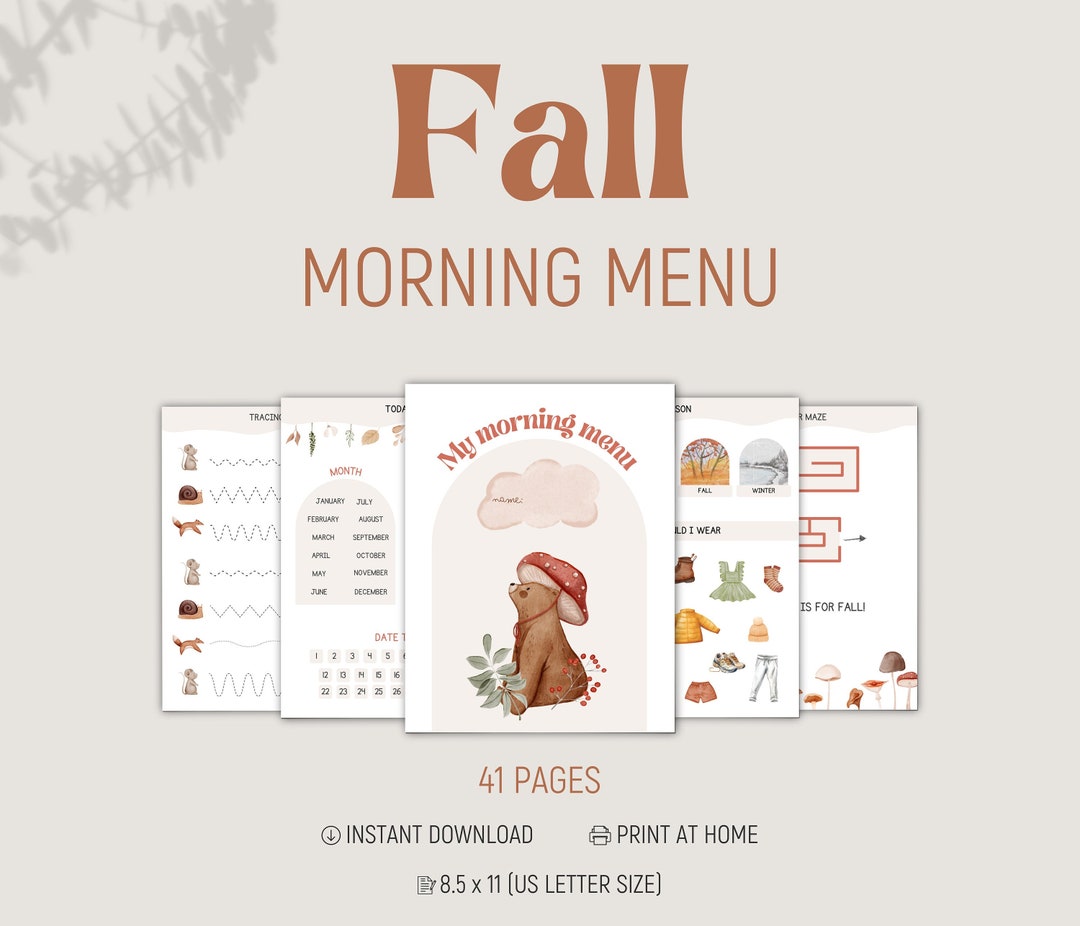 Preschool Morning Menu, Homeschool Fall Morning Menu, Kindergarten ...