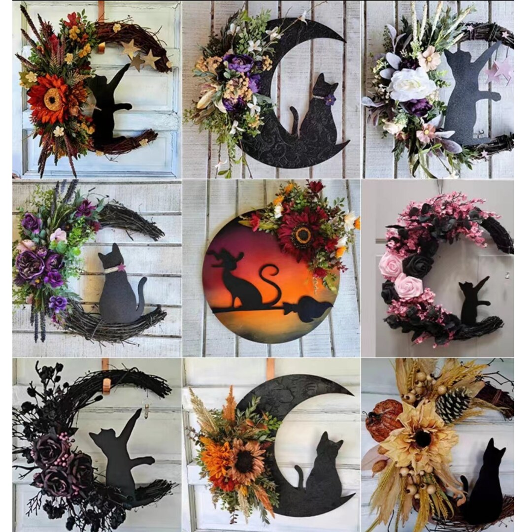 Halloween Crescent Moon Wreath Crow Wall Decor Gothic Home - Etsy