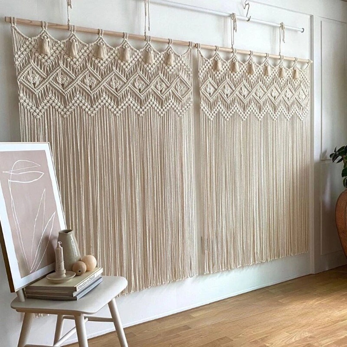 Hand Woven Macramé Cotton Door Curtain - Etsy