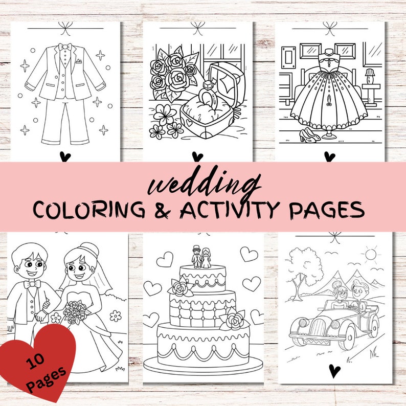 Wedding Coloring Activity Book for Kids - 10 Pages - Etsy