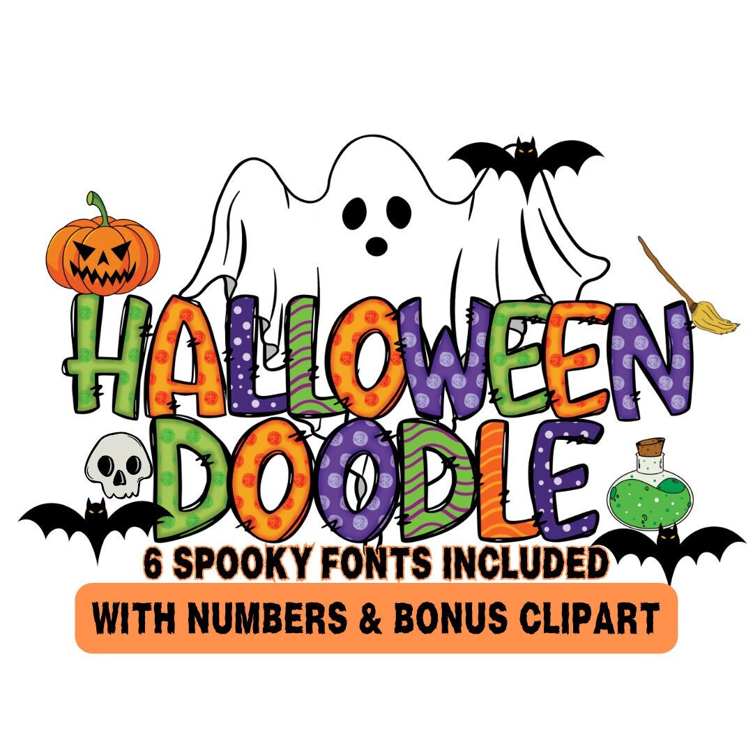 Halloween Letters Doodle Fonts & Clip Art - Etsy