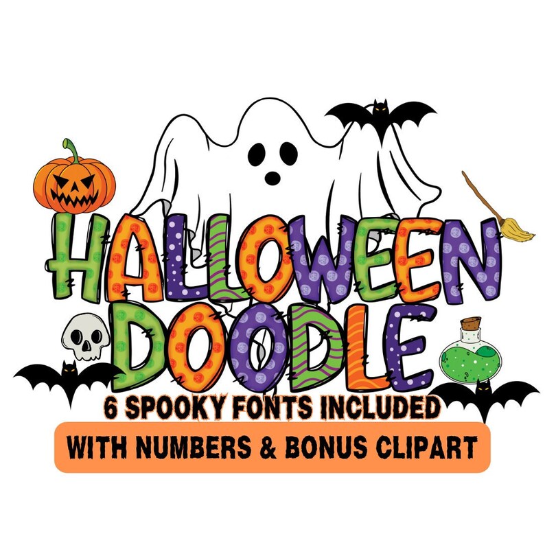 Halloween Letters Doodle Fonts & Clip Art - Etsy