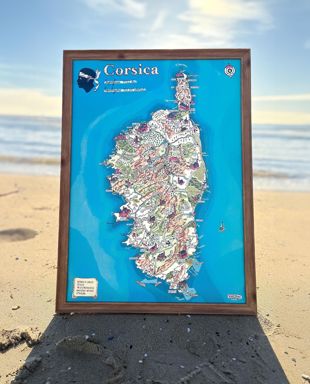 Numbered Art Print - Map of Corsica in Corsican Language - Limited ...