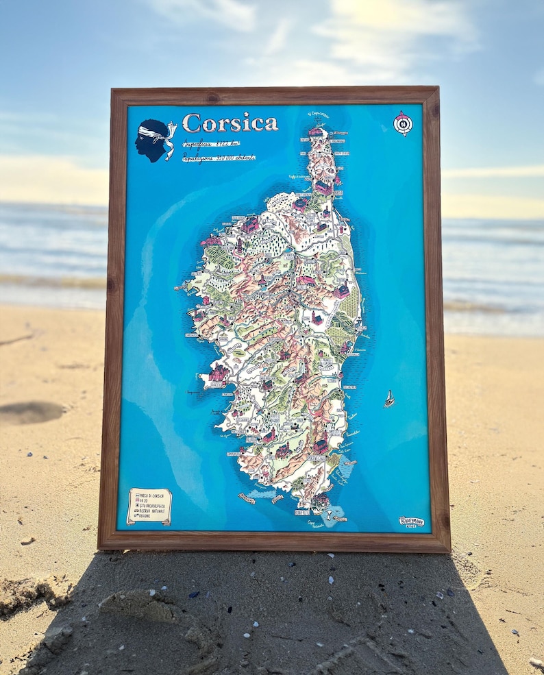 Numbered Art Print - Map of Corsica in Corsican Language - Limited ...