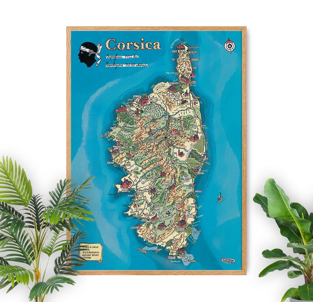 Numbered Art Print Map of Corsica in Corsican Language Limited Edition ...