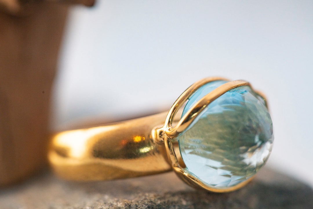 Blue Topaz & Gold. Designer Ring. Unique Topaz Ring. Sterling Silver ...