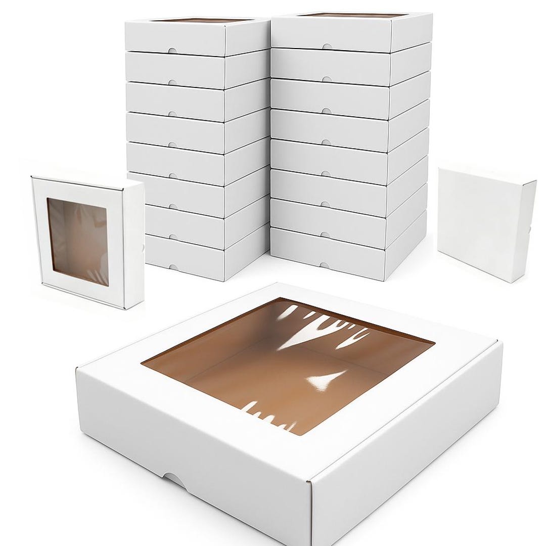 Set of 20 White Folding Boxes With Window | Cardboard Gift and Cookie ...