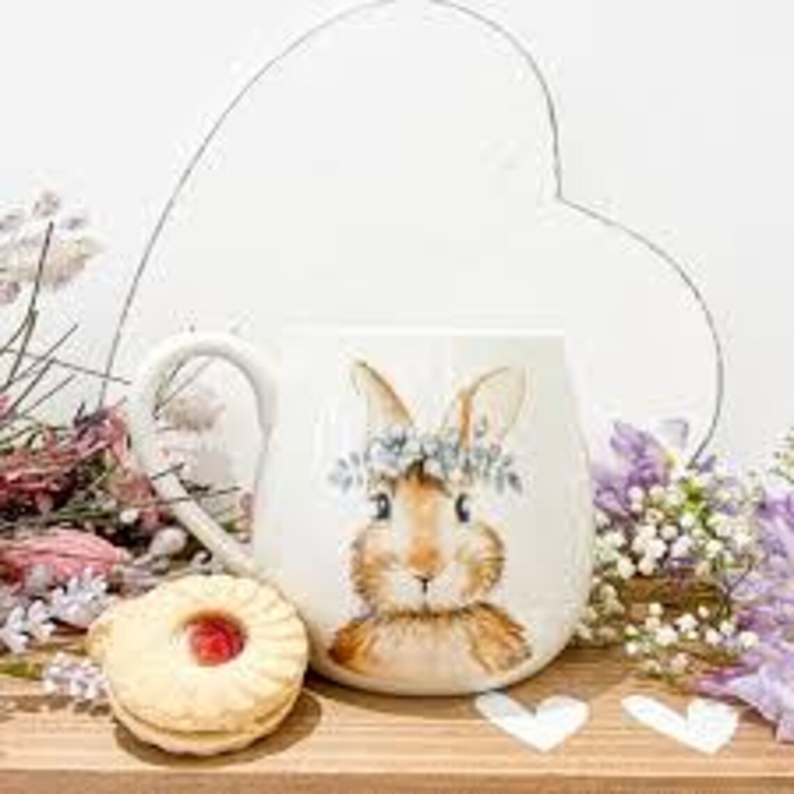 Cute Spring Bunny Ceramic Mug With Grey Flower Crown Perfect Christmas ...