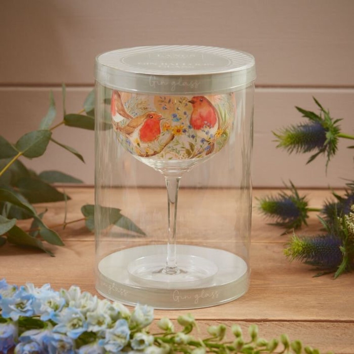 Charming Robin & Forget Me Not Gin Glass in Clear PVC Gift Box ...