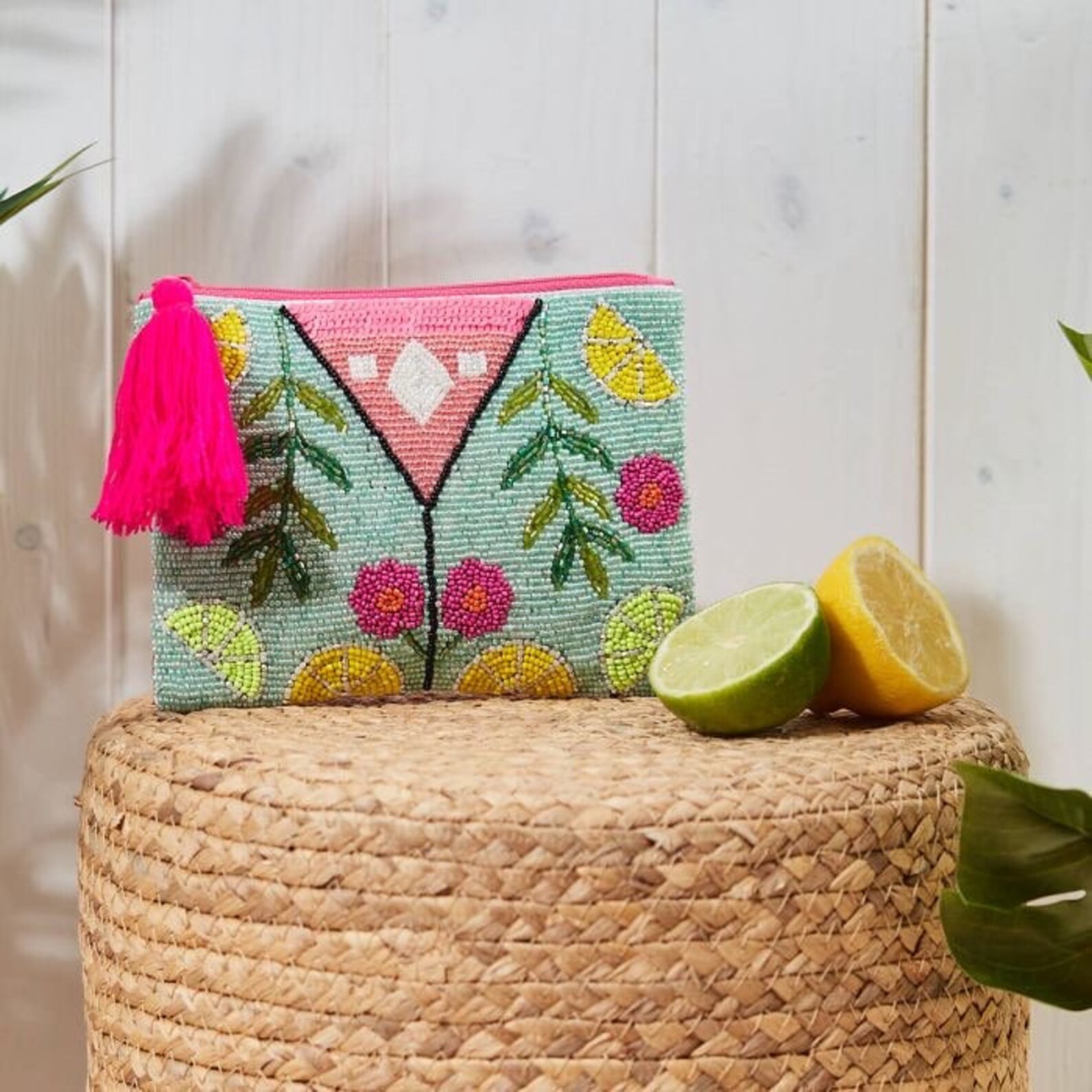 Beaded Cocktail Pouch With Floral and Lemon Slice Design| Handmade - Etsy
