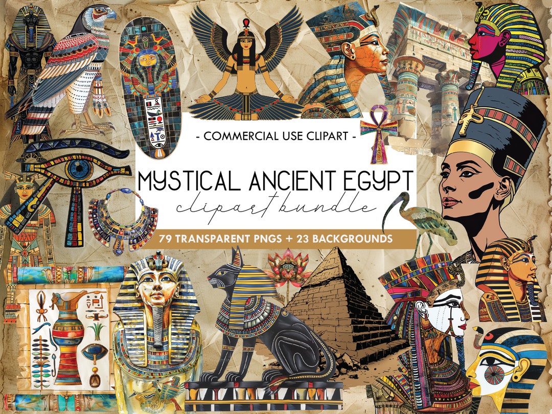 Mystical Ancient Egypt Clipart, Mixed Media Art Printable, Ephemera ...