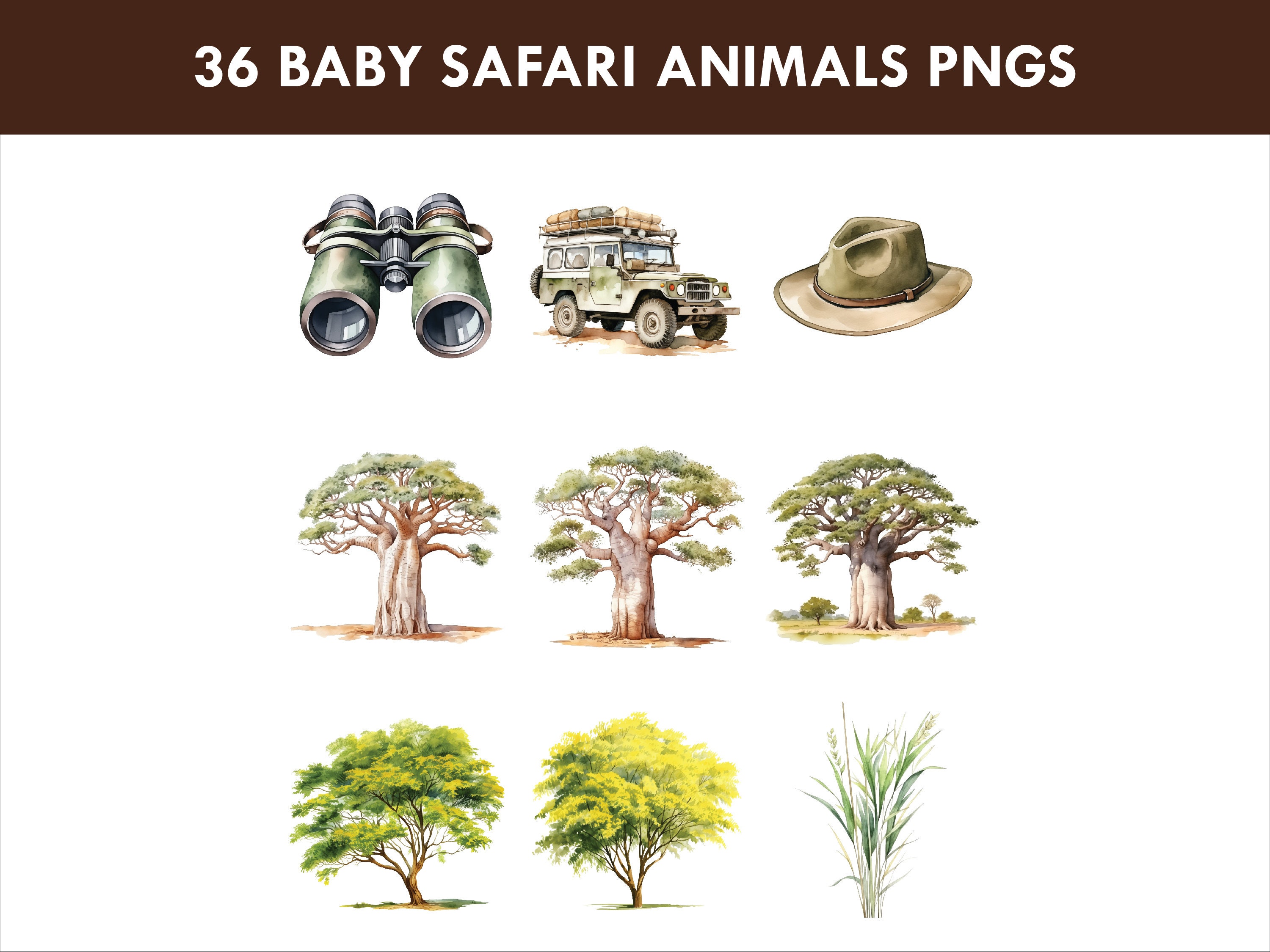 Baby Safari Animals Watercolor Clipart, Jungle Animal Illustrations ...