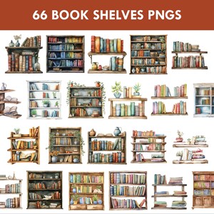 Watercolor Bookshelf Clipart: Vintage & Modern PNG (digital Download ...