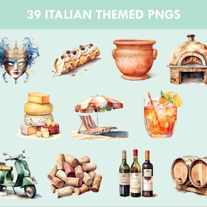 Italy Travel Watercolor Clipart Bundle: Transparent Pngs, Seamless ...