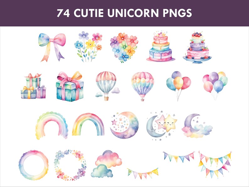 Unicorn Watercolor Clipart, Cute Baby Unicorn Illustration, Baby Shower ...