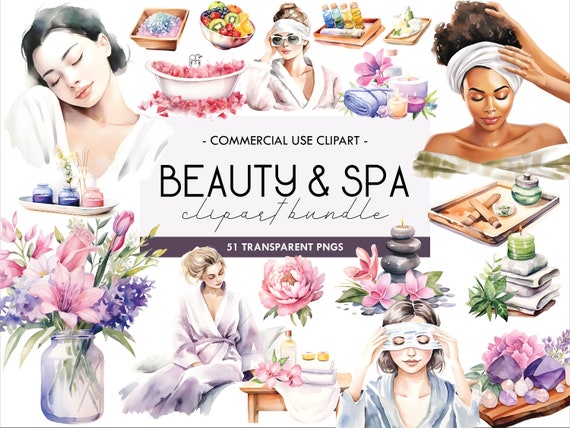 Spa Retreat Clip Art Hand Drawn Watercolor Spa Skincare Bath Beauty