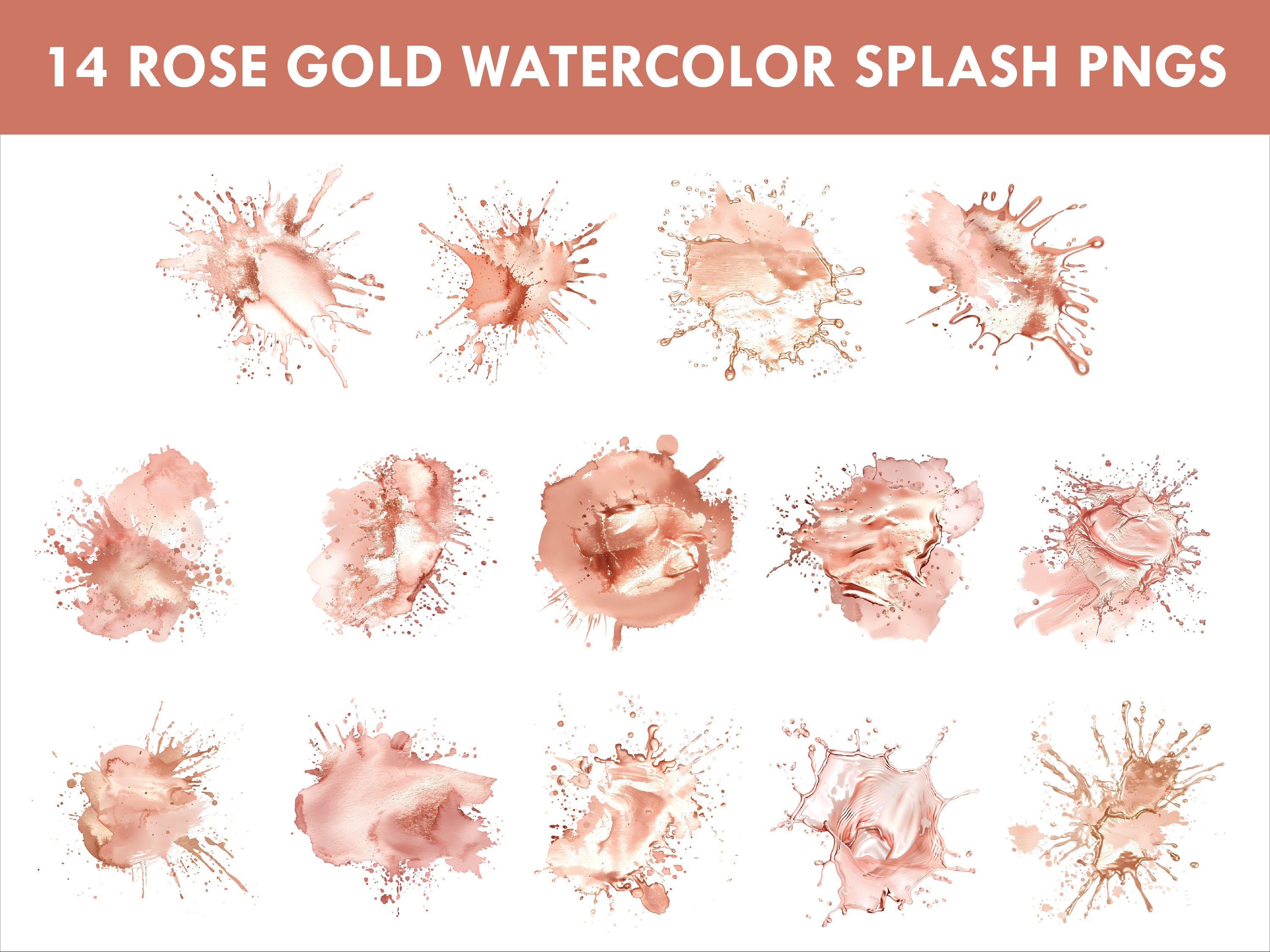 Rose Gold Watercolor Splash Clipart: Metallic PNG (digital Download) - Etsy
