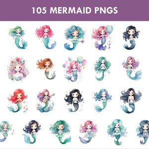 Mermaid Watercolor Clipart, Magical Fantasy Graphics, Cute Sea Animals ...