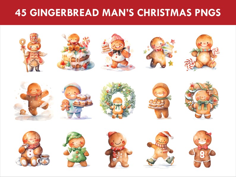 Gingerbread Man's Christmas Watercolor Clipart, Gingerbread Girl, Decor ...