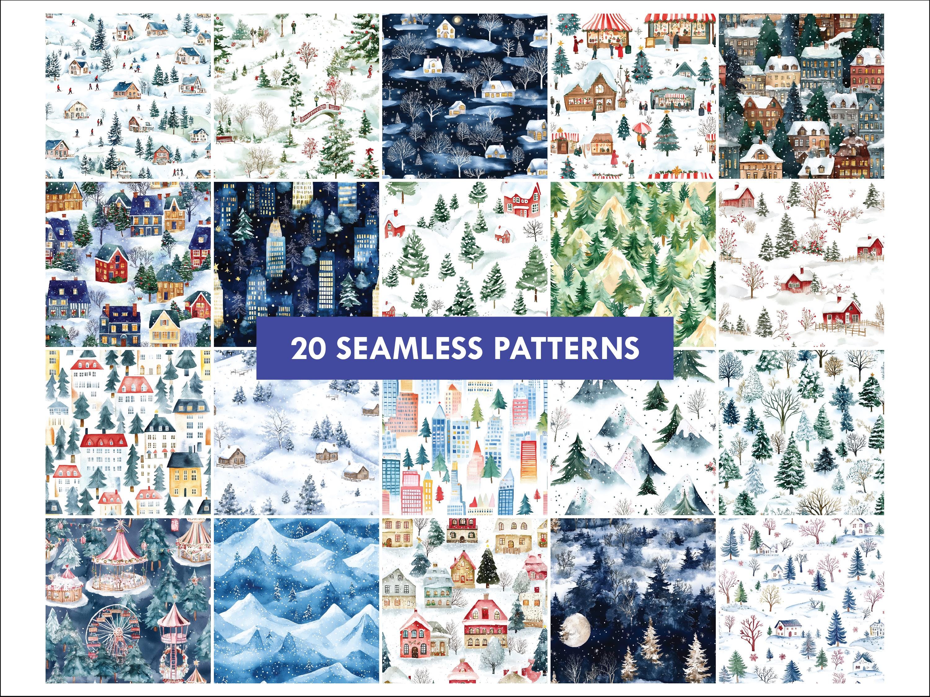 Watercolor Winter Magic Landscape Pattern, Christmas Seamless Patterns ...