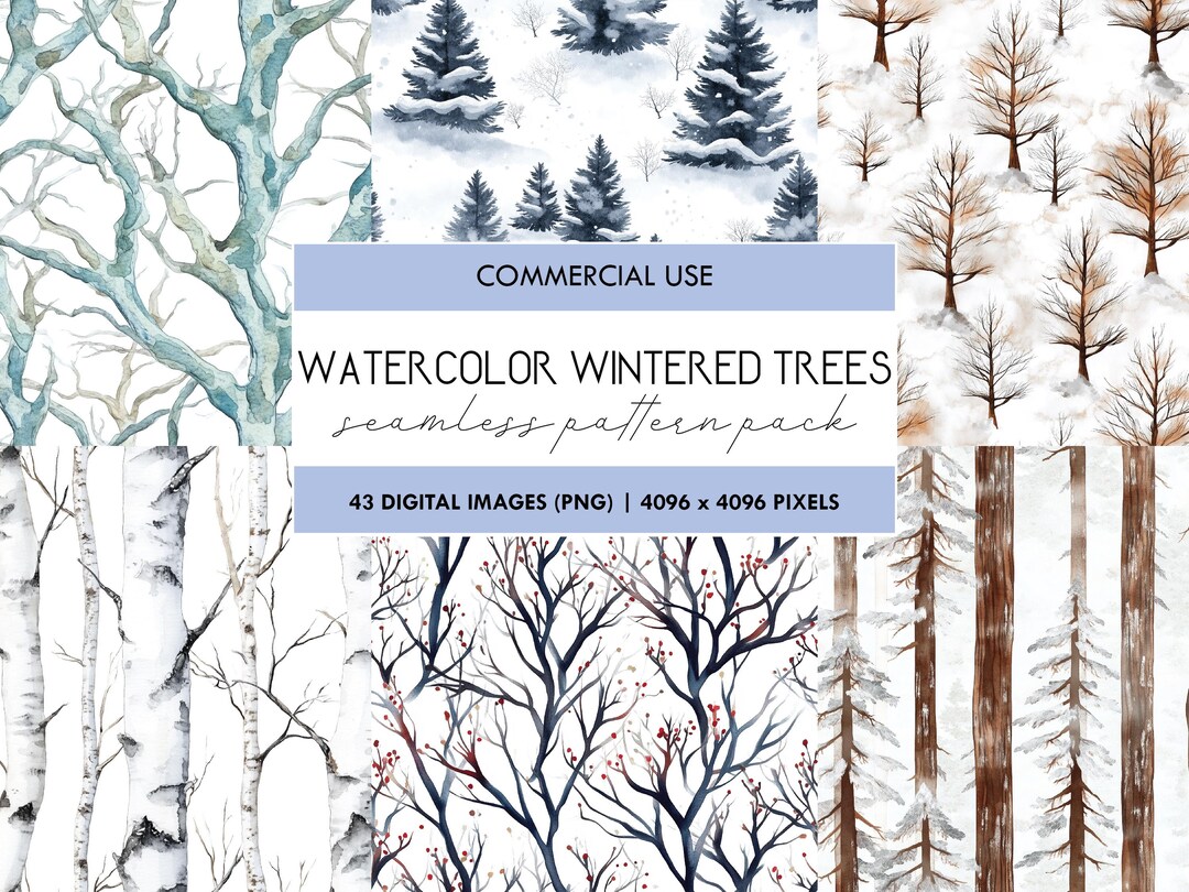 Watercolor Wintered Trees Seamless Pattern, Christmas Winter Patterns ...