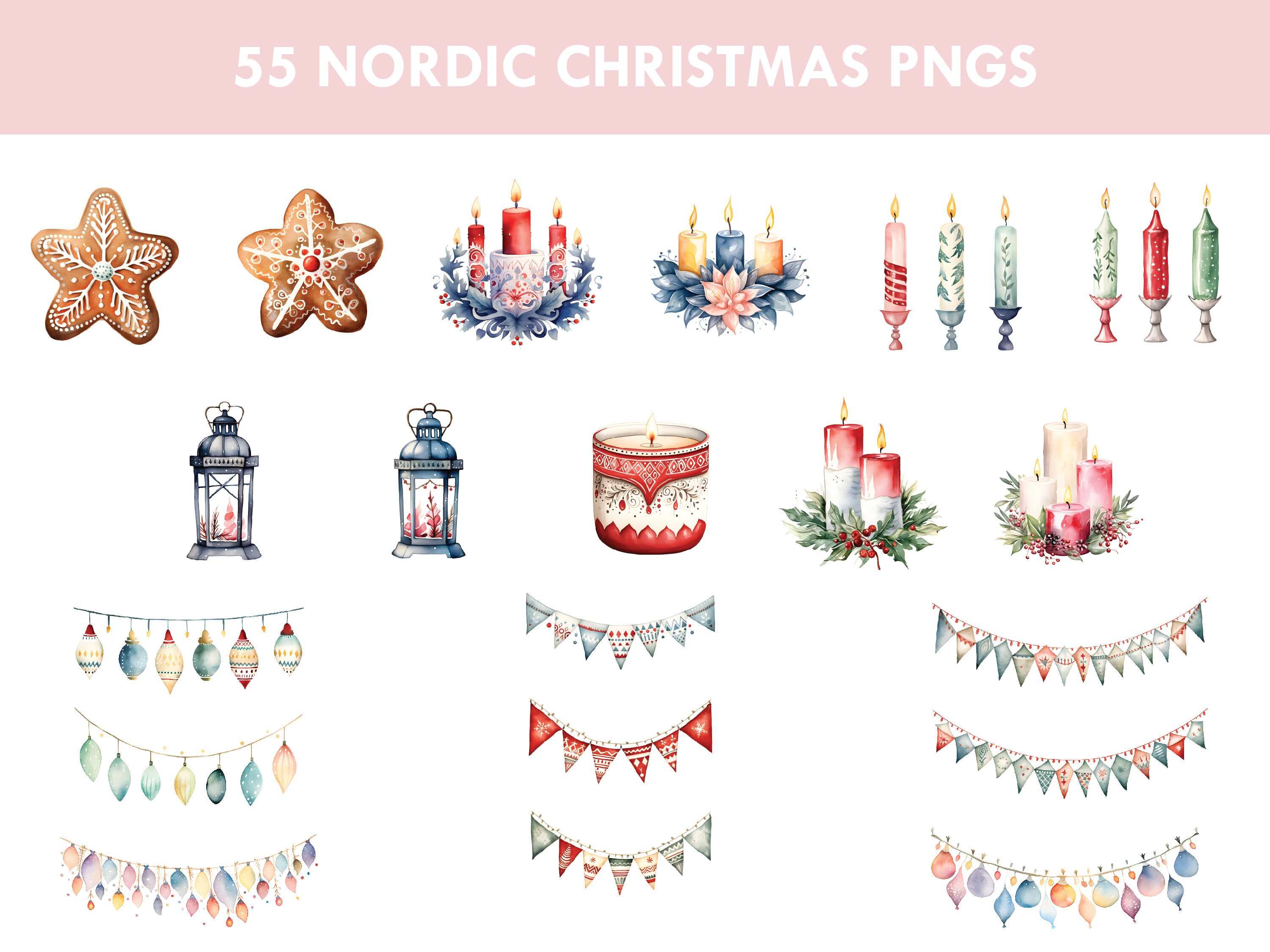 Nordic Christmas Clipart Bundle Watercolor Christmas Clipart - Etsy