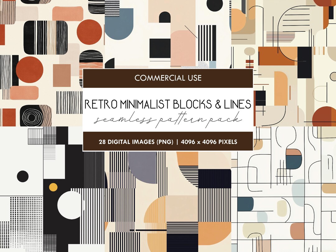 Retro Minimalist Blocks & Lines Seamless Pattern, Vintage-inspired ...