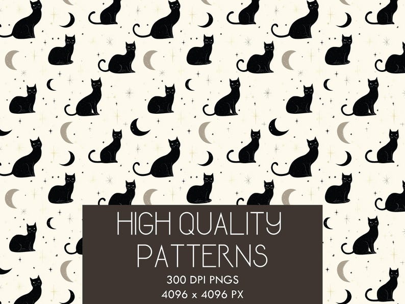Black Cat Pattern, Seamless Patterns, Cute Kitty Digital Paper ...