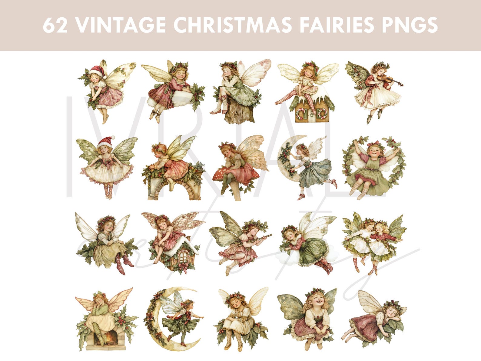 Vintage Christmas Fairies Clipart, Retro Fairy Ephemera Graphics, Fairy ...