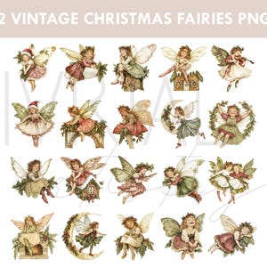 Vintage Christmas Fairies Clipart: Retro Ephemera Graphics (PNG) - Etsy