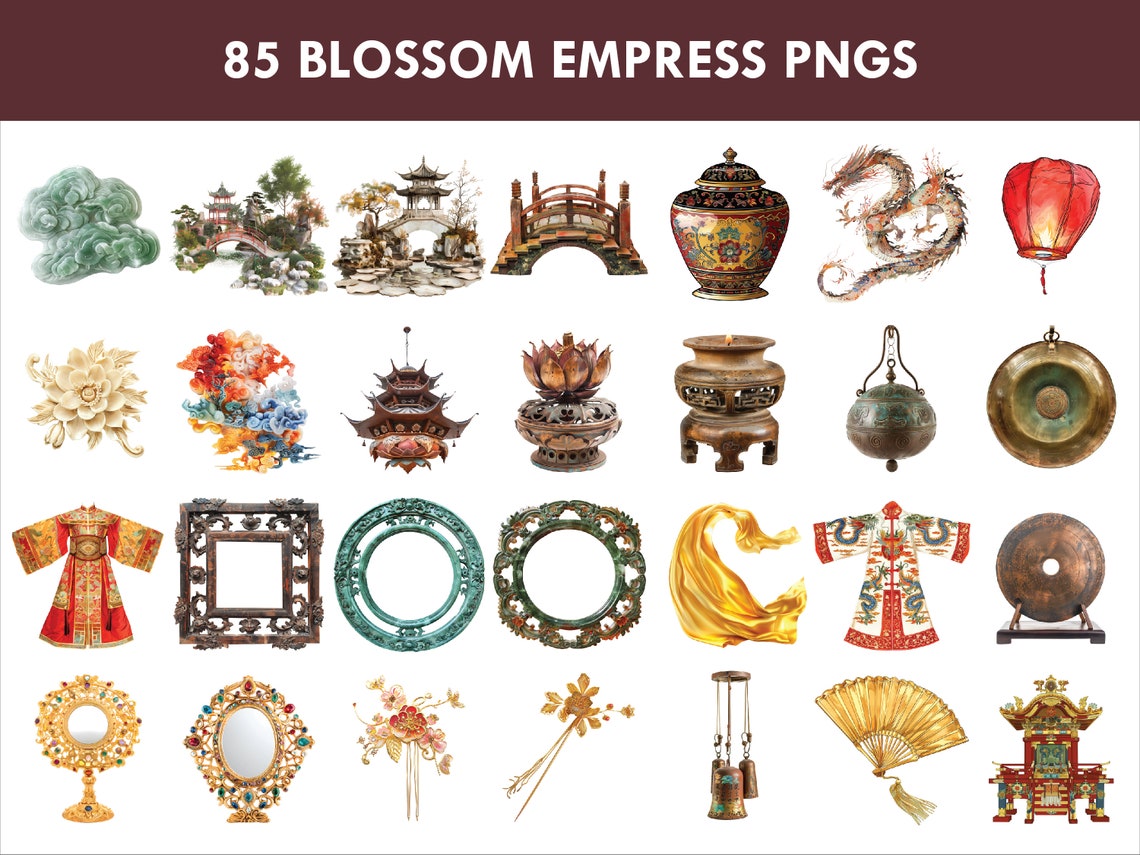 Blossom Empress Clipart: Mixed Media Art Printable (85 Pngs, 25 ...