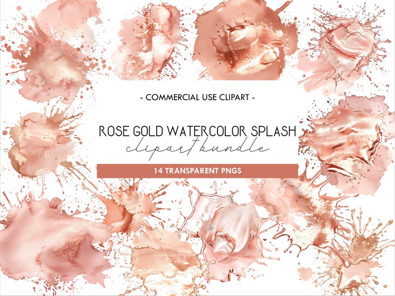 Rose Gold Watercolor Splash Clipart: Metallic PNG (digital Download) - Etsy