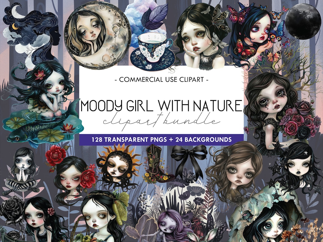 Moody Goth Girl Clipart: Nature Fantasy Art (digital Download) - Etsy