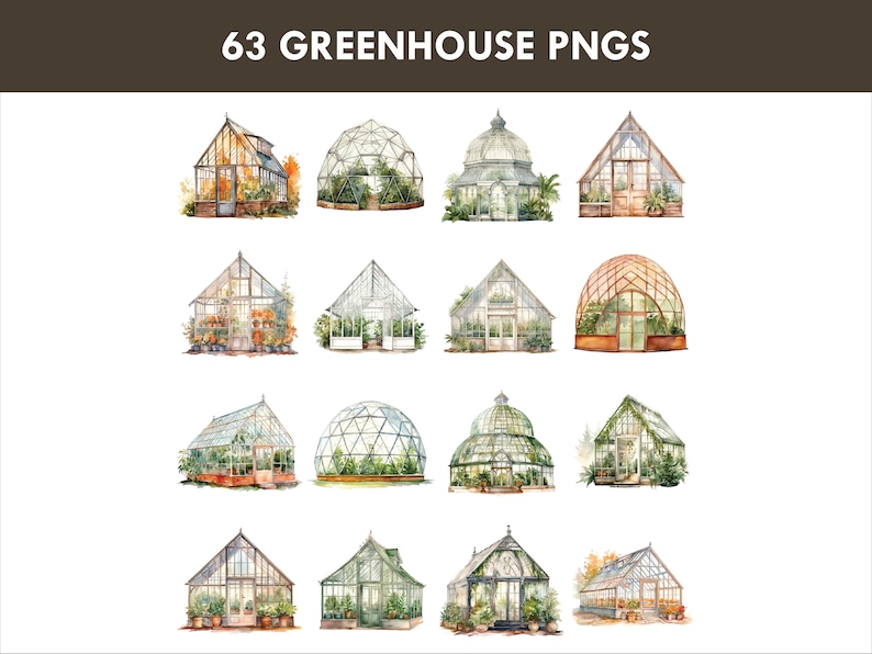 Greenhouses Watercolor Clipart, Gardening Graphics, Solarium ...