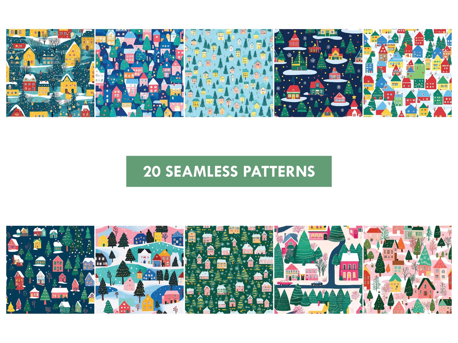 Whimsical Christmas Town Seamless Pattern, Digital Paper, Cute ...