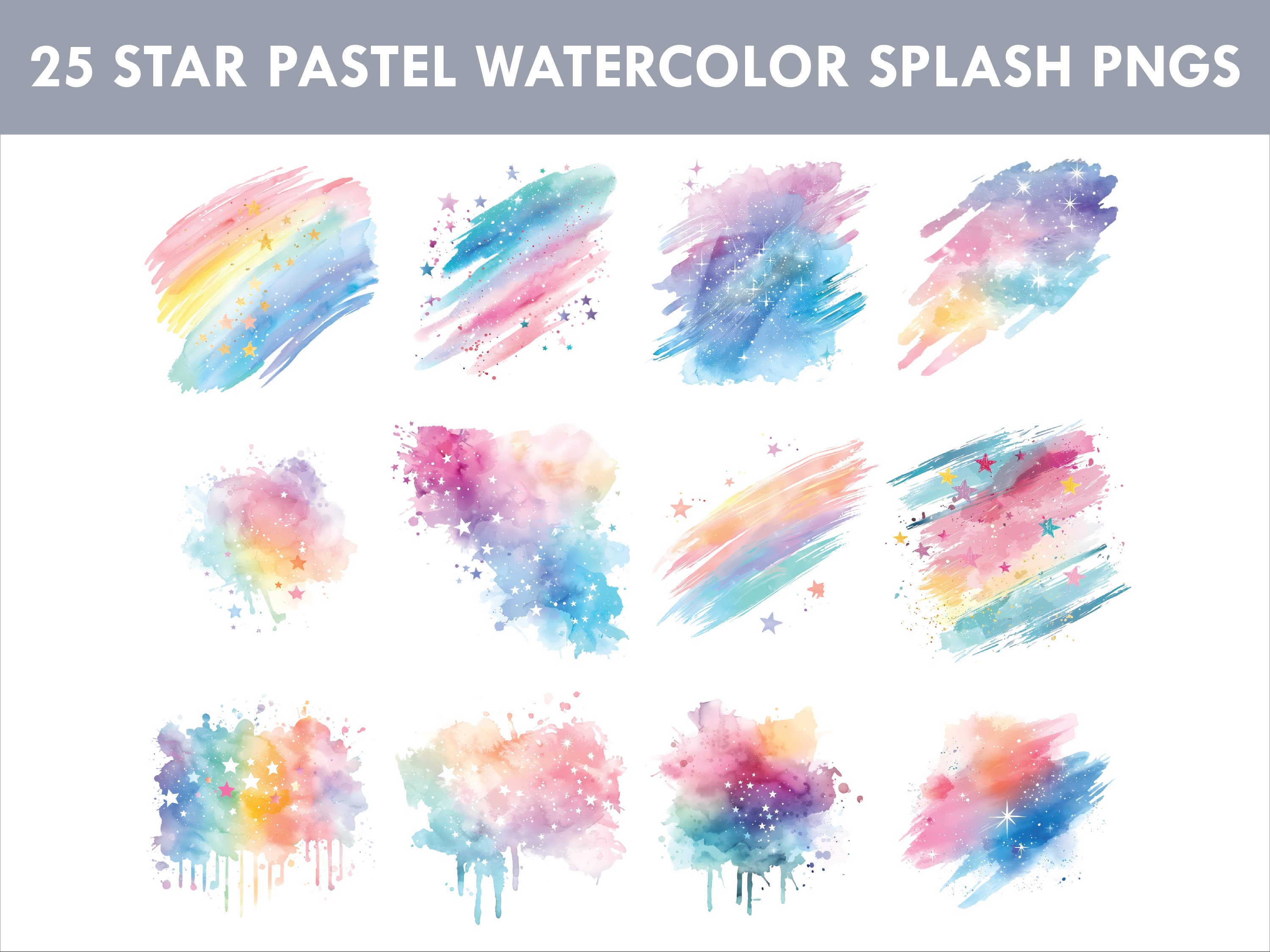 Star Pastel Watercolor Splash Clipart, Colorful Paint Splatters, Pastel ...