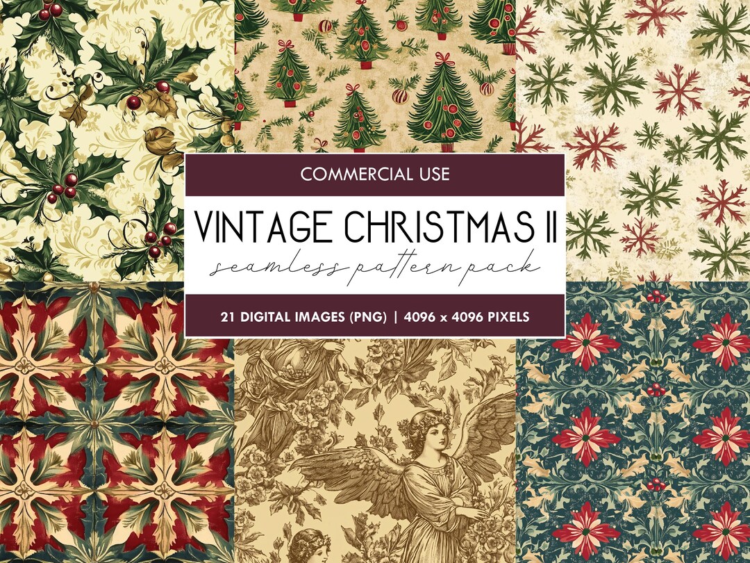 Vintage Christmas 2 Seamless Patterns, Printable Retro Christmas ...