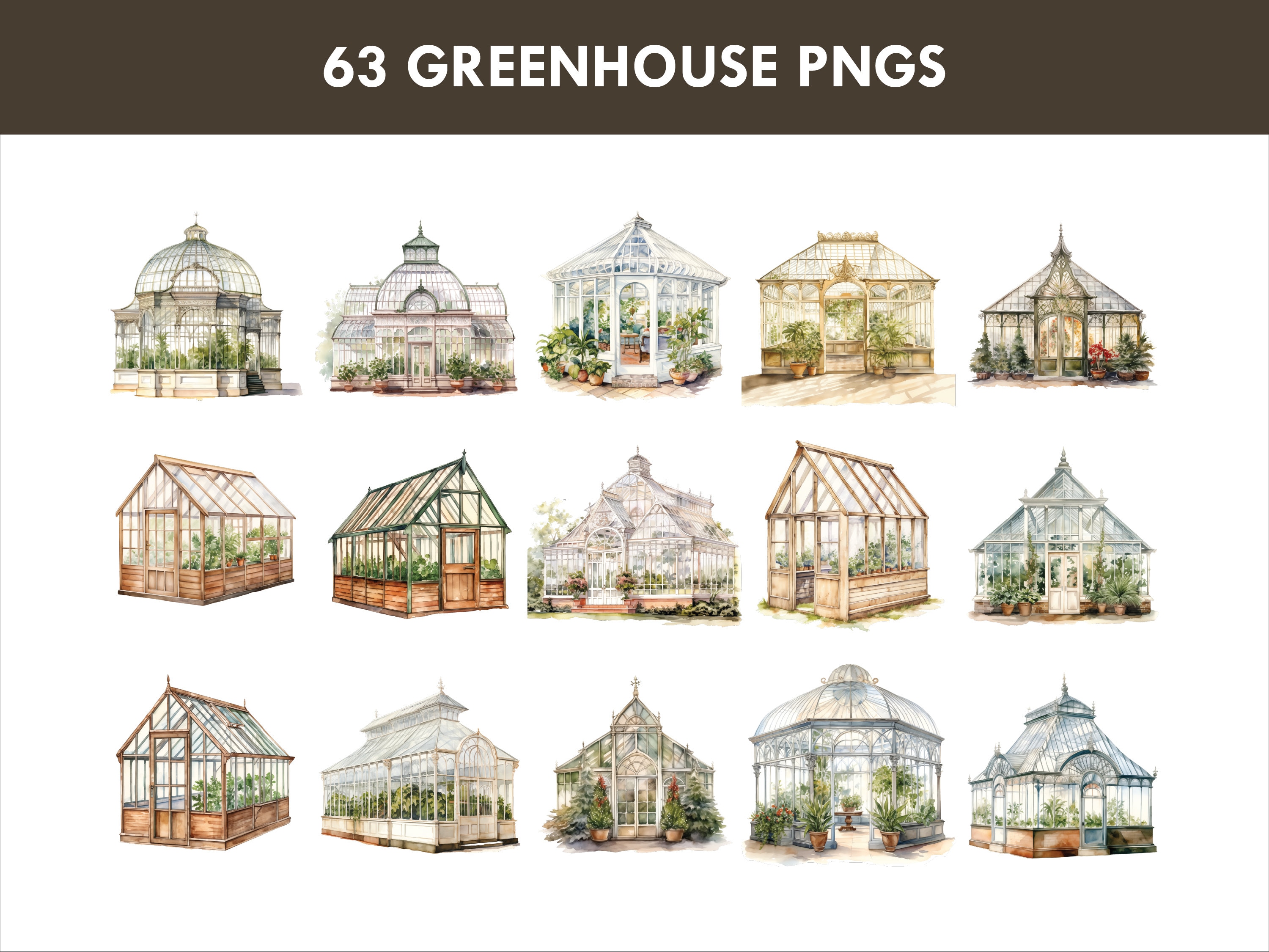 Greenhouses Watercolor Clipart, Gardening Graphics, Solarium ...