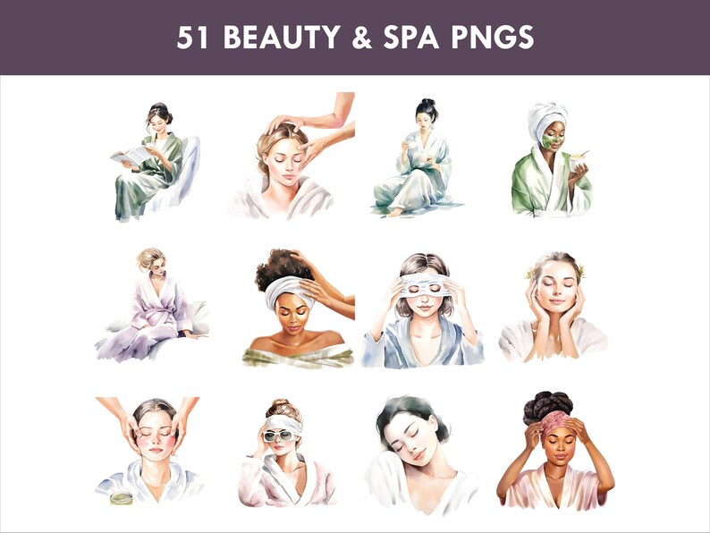 Beauty & Spa Watercolor Clipart, Spa Day, Retreat, Self Care ...