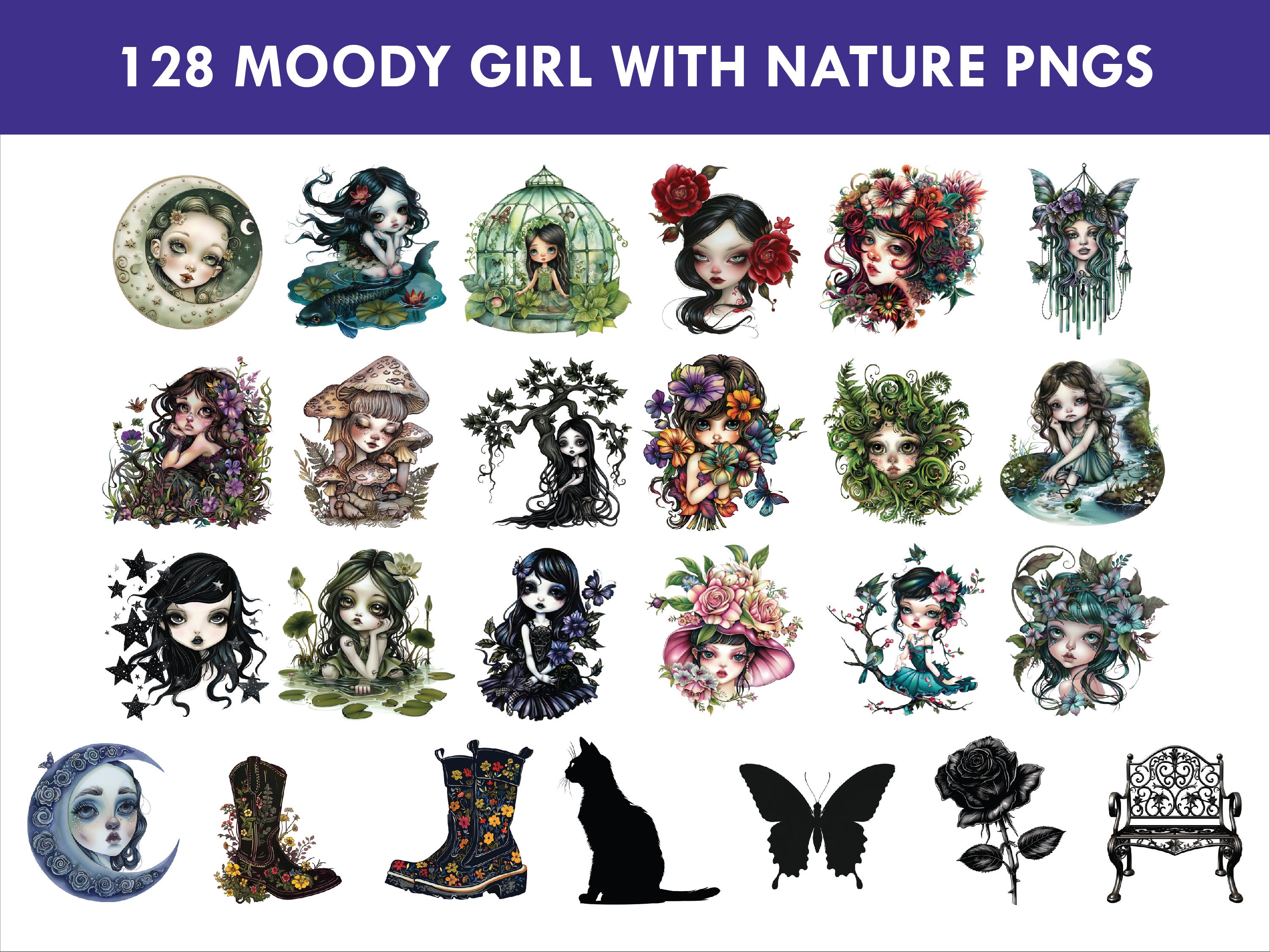 Moody Goth Girl Clipart: Nature Fantasy Art (digital Download) - Etsy