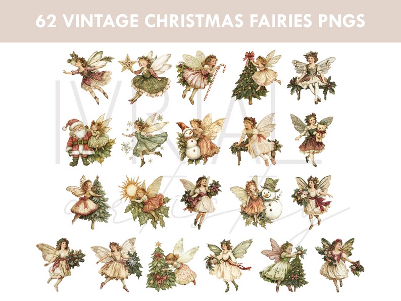 Vintage Christmas Fairies Clipart, Retro Fairy Ephemera Graphics, Fairy ...