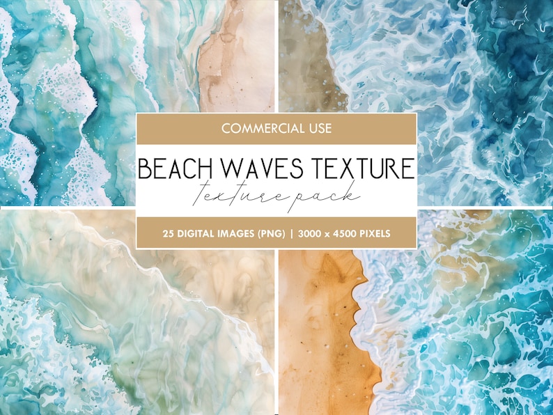 Beach Waves Watercolor Texture, Digital Craft Paper Print, Paper ...